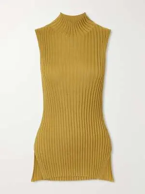Khaite Karla Ribbed Wool And Silk-blend Tank - Chartreuse