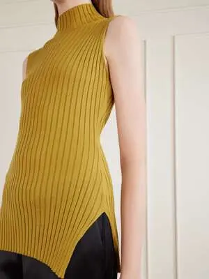 Khaite Karla Ribbed Wool And Silk-blend Tank - Chartreuse