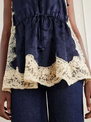 Sea Shay Gathered Lace-trimmed Floral-jacquard Camisole