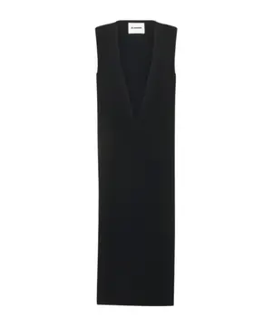 JIL SANDER Interlock Deep V Neck Midi Dress - Black