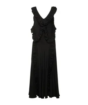 JIL SANDER Washed Satin Frill Midi Dress - Black