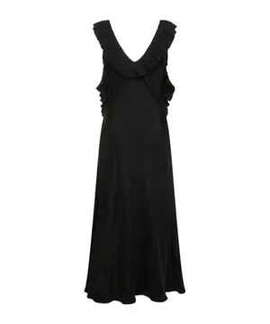 JIL SANDER Washed Satin Frill Midi Dress