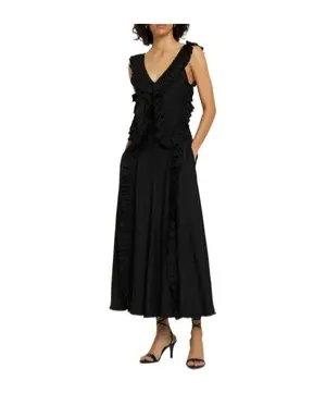 JIL SANDER Washed Satin Frill Midi Dress
