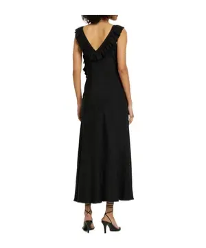 JIL SANDER Washed Satin Frill Midi Dress