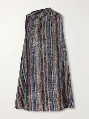 Missoni Sequin-embellished Striped Metallic Crochet-knit Mini Dress - Blue