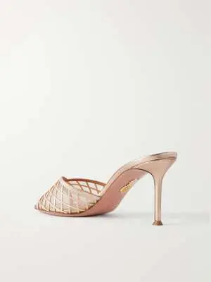 AQUAZZURA Lumiere 75 Crystal-embellished Mesh Sandals