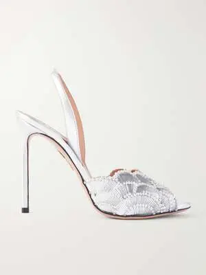AQUAZZURA Ce Soir 105 Slingback Sequin-embellished Leather Sandals - Silver