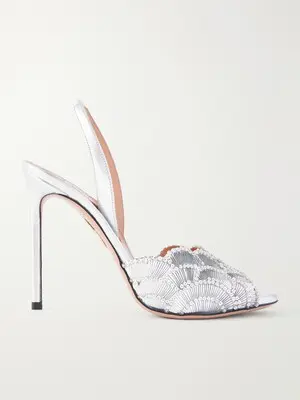 AQUAZZURA Ce Soir 105 Slingback Sequin-embellished Leather Sandals - Silver
