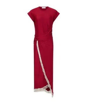 Rabanne Fringe-detailed Gathered Dress - Red
