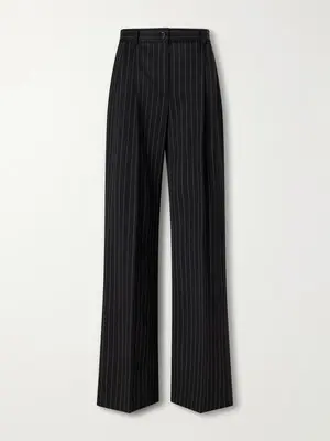 Dolce & Gabbana Pleated Pinstriped Wool-blend Crepe Wide-leg Pants - Black