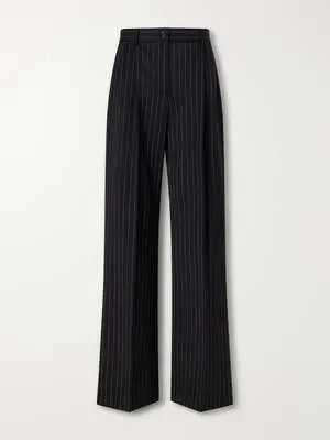 Dolce & Gabbana Pleated Striped Wool-blend Wide-leg Pants - Brown