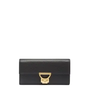 COCCINELLE Logo Engraved Foldover Top Wallet - Black