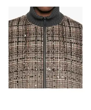 Brunello Cucinelli Checked Alpaca And Wool Bomber Jacket With Dazzling Degradé Embroidery And Thermore Padding