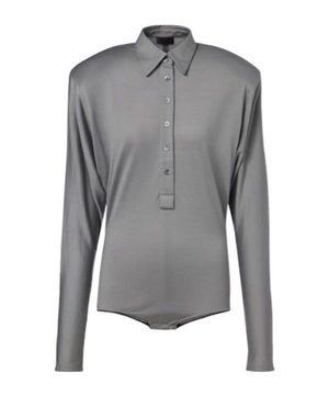 MUGLER Jersey Polo Bodysuit - Gray