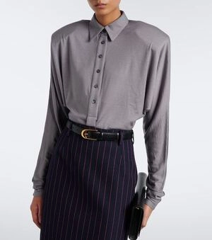 MUGLER Jersey Polo Bodysuit - Gray