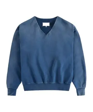 MAISON MARGIELA Washed V-neck Cotton Sweatshirt - Blue