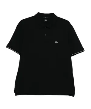 C.P. COMPANY Logo Embroidered Short Sleeved Polo Shirt - Black