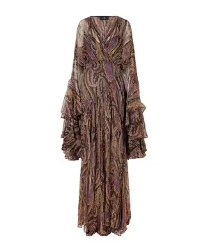 Etro Ruffled Printed Metallic Maxi Dress - No
