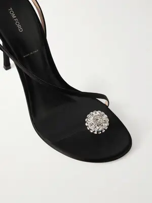 TOM FORD Crystal-embellished Leather-trimmed Satin Sandals