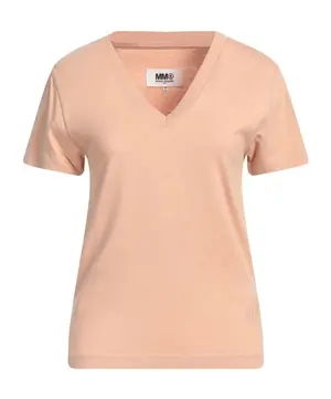 MAISON MARGIELA Simple Solid-colored V-neck Short Sleeves - Nude
