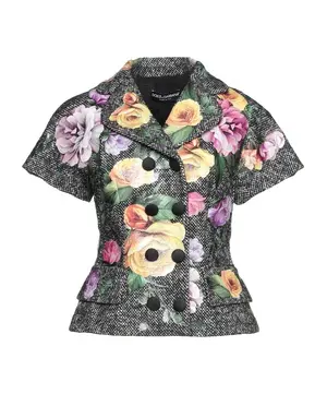 Dolce & Gabbana Floral Printed Short-sleeved Blazer - Black