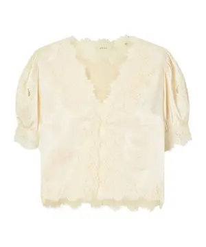 DÔEN Lace-trimmed Silk-satin Blouse - No