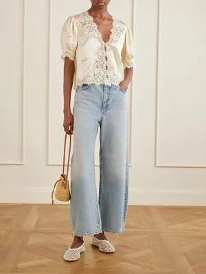DÔEN Lace-trimmed Silk-satin Blouse - No