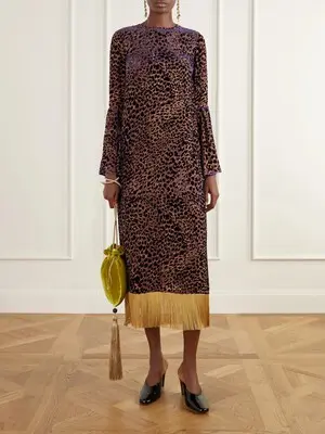 Borgo De Nor Astoria Fringed Leopard-jacquard Devoré Midi Dress