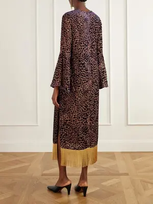 Borgo De Nor Astoria Fringed Leopard-jacquard Devoré Midi Dress