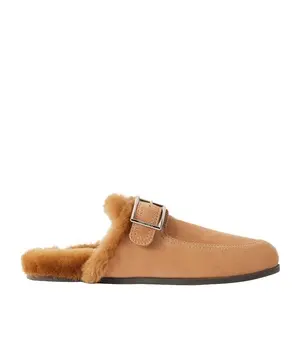 JIMMY CHOO Shearling-trimmed Suede Mules - No