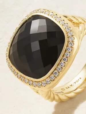 David Yurman 18- Karat Gold, Onyx And Diamond Ring