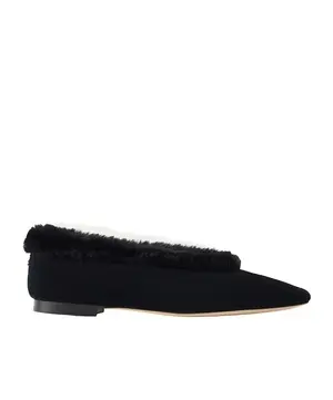 JIMMY CHOO Margot Shearling-trimmed Suede Ballet Flats