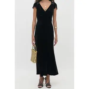 Rixo V-neck Velvet Midi Dress