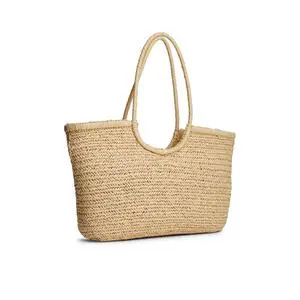 Tommy Hilfiger Beige Woven Straw Tote Bag
