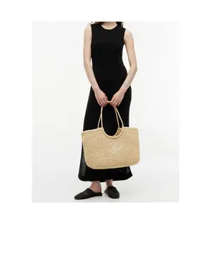 Tommy Hilfiger Beige Woven Straw Tote Bag