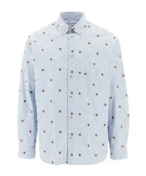 LES DEUX Kolton Stripe-pattern Basketball-embroidered Shirt - Blue