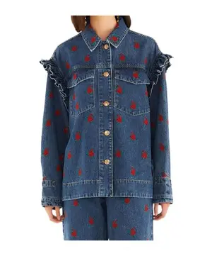 Farm Rio Embroidered Flowers Jacket - Blue