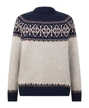 Barbour Crew Neck Fair Isle Knit Sweater - No