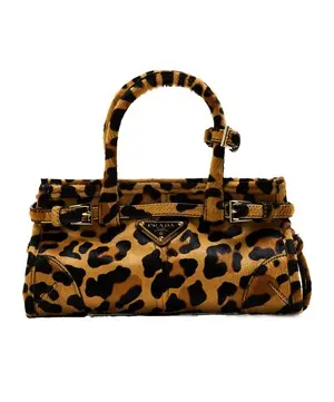 Prada Leopard Print Calf Hair Handbag - Brown
