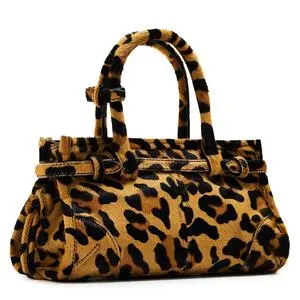 Prada Leopard Print Calf Hair Handbag - Brown
