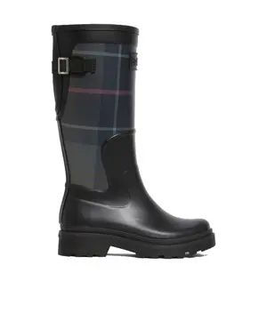 Barbour Plaid Panel Buckle Tall Rain Boot - Black