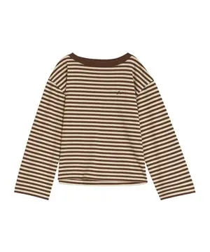 Hugo Boss Cream Striped Boat Neck Long Sleeve Top