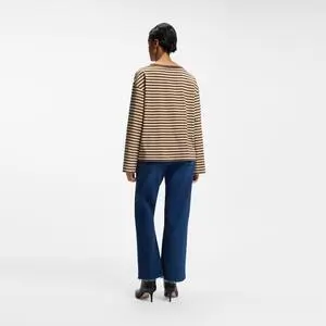 Hugo Boss Cream Striped Boat Neck Long Sleeve Top