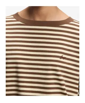 Hugo Boss Cream Striped Boat Neck Long Sleeve Top