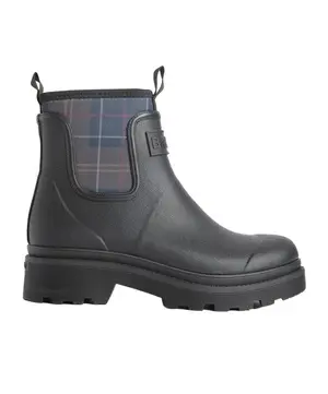 Barbour Plaid Panel Side Elastic Short Rain Boot - Black