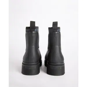 Barbour Plaid Panel Side Elastic Short Rain Boot - Black