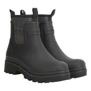Barbour Plaid Panel Side Elastic Short Rain Boot - Black