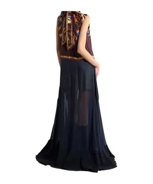 Etro Long Silk Dress With See-through Skirt And Placed Print