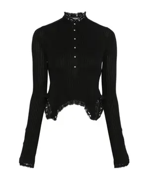 ANN DEMEULEMEESTER Lace-trim Ribbed Top