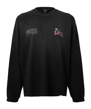 REPRESENT Washed Flag Print Crew Neck Long Sleeve Tee